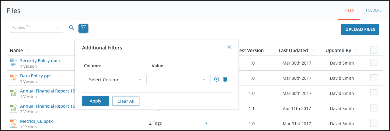 Filtering Files Inside the File Library – CENTRL